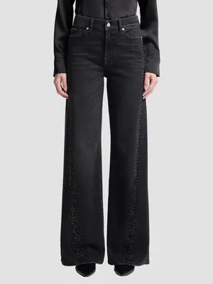 7 For All Mankind Twisted Lotta Rhinestone Wide-leg Jeans