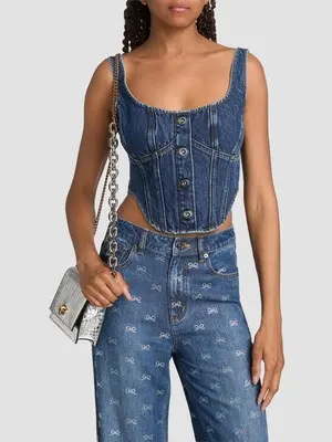 SELF-PORTRAIT Denim Corset Top - Blue