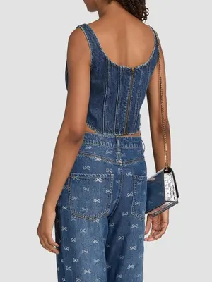 SELF-PORTRAIT Denim Corset Top - Blue