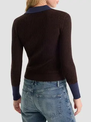 Good American Rib-knit Merino Wool Polo Sweater