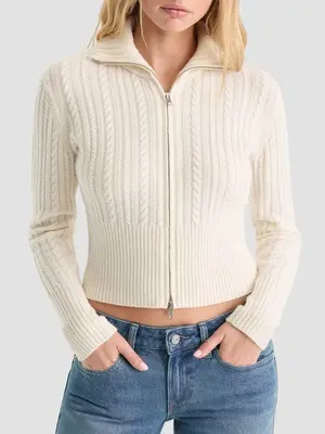 Good American The Cable Cashmere-wool Zip-front Sweater