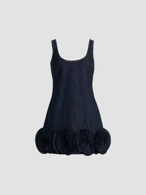 SELF-PORTRAIT Flower Appliqué Denim Minidress - Blue