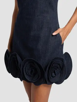 SELF-PORTRAIT Flower Appliqué Denim Minidress