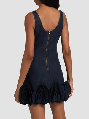 SELF-PORTRAIT Flower Appliqué Denim Minidress
