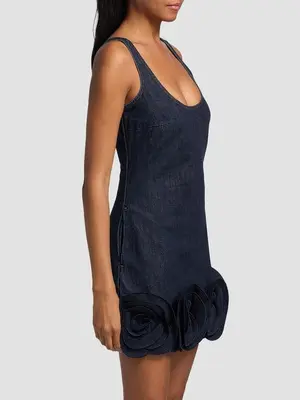 SELF-PORTRAIT Flower Appliqué Denim Minidress