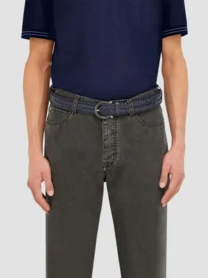 FERRAGAMO Testa Di Woven Leather Belt - Navy