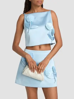 SELF-PORTRAIT Sequined 3d Floral Satin Top