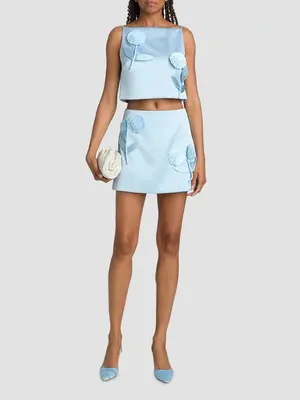 SELF-PORTRAIT Sequin Flower Satin Miniskirt