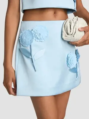 SELF-PORTRAIT Sequin Flower Satin Miniskirt