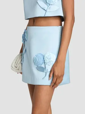 SELF-PORTRAIT Sequin Flower Satin Miniskirt