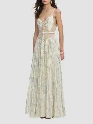 SELF-PORTRAIT Metallic Chiffon Maxi Dress