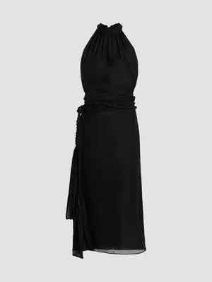 Azeeza Dany Silk Chiffon Drape Midi-dress