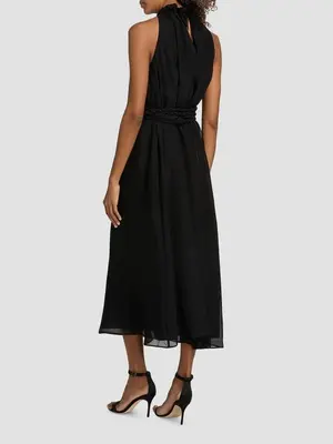 Azeeza Dany Silk Chiffon Drape Midi-dress