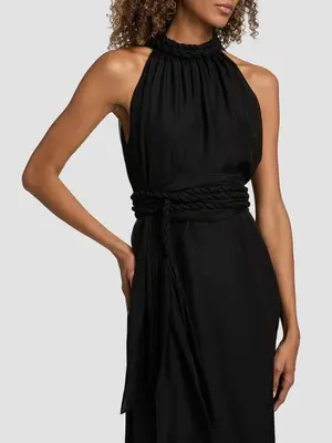 Azeeza Dany Silk Chiffon Drape Midi-dress