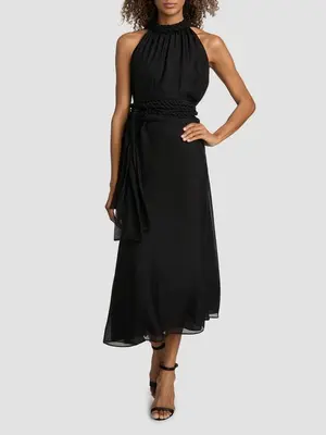 Azeeza Dany Silk Chiffon Drape Midi-dress
