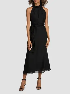 Azeeza Dany Silk Chiffon Drape Midi-dress