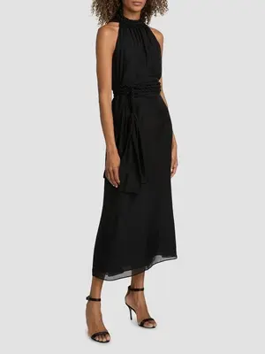 Azeeza Dany Silk Chiffon Drape Midi-dress