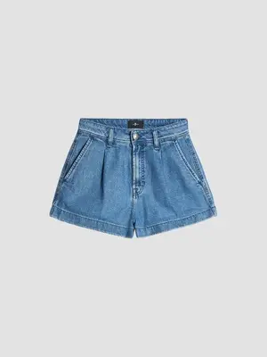 7 For All Mankind Pleated Lightweight Denim Shorts