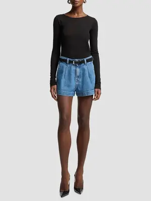 7 For All Mankind Pleated Lightweight Denim Shorts
