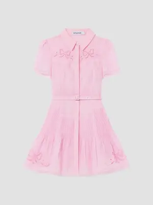 SELF-PORTRAIT Embroidered Mini Shirtdress - Pink