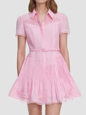 SELF-PORTRAIT Embroidered Mini Shirtdress