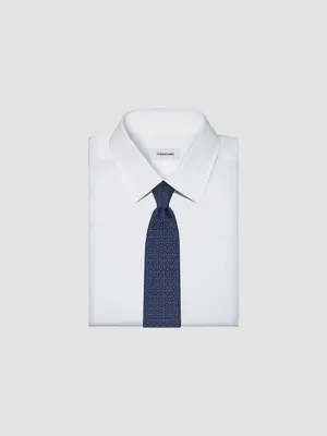 FERRAGAMO Garbo Gancini Jacquard Silk Tie - Navy