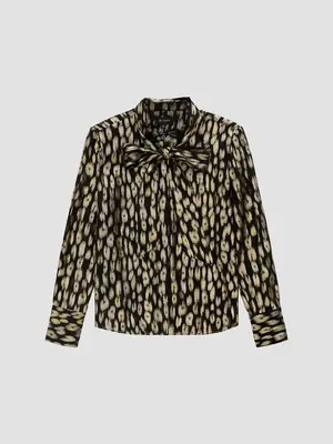 Ag Lora Metallic Leopard-print Tie-neck Shirt