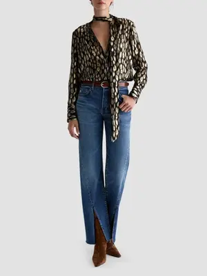 Ag Lora Metallic Leopard-print Tie-neck Shirt