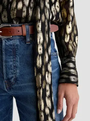 Ag Lora Metallic Leopard-print Tie-neck Shirt