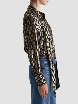 Ag Lora Metallic Leopard-print Tie-neck Shirt