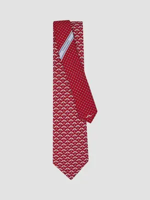 FERRAGAMO Fox Print Silk Tie - Rosso