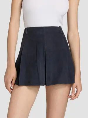 SELF-PORTRAIT Pleated Suede Miniskirt