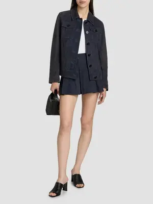 SELF-PORTRAIT Pleated Suede Miniskirt
