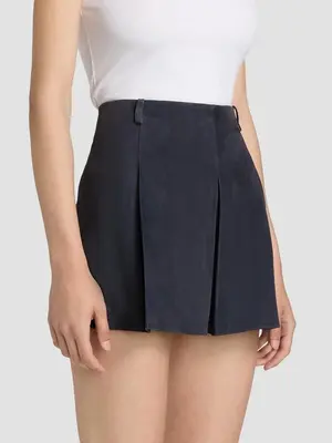 SELF-PORTRAIT Pleated Suede Miniskirt