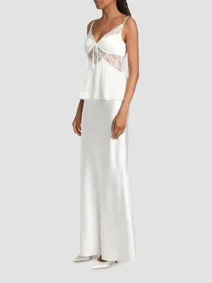 SELF-PORTRAIT Satin Georgette Lace-trimmed Maxi Dress