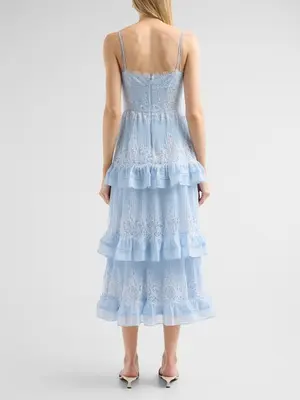SELF-PORTRAIT Chiffon Lace Tiered Midi Dress