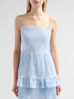 SELF-PORTRAIT Chiffon Lace Tiered Midi Dress