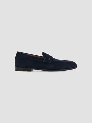 FERRAGAMO Tiberio Suede Penny Loafers - Navy