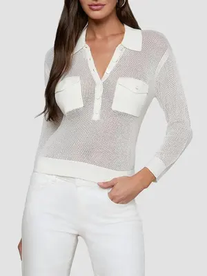 L'Agence Carine Pointelle-knit Collared Sweater - Ivory