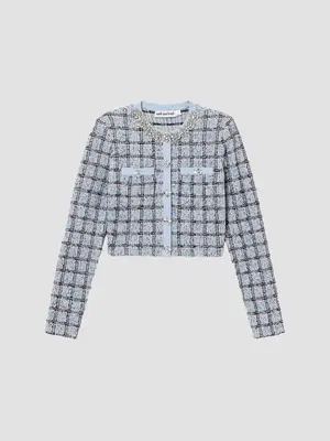 SELF-PORTRAIT Embellished Checked Cardigan