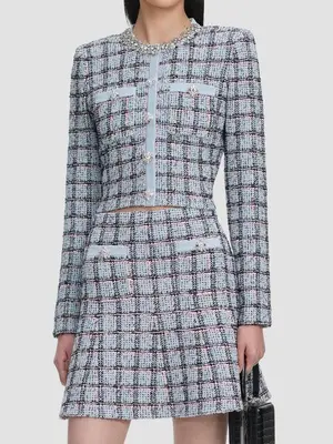 SELF-PORTRAIT Embellished Checked Cardigan