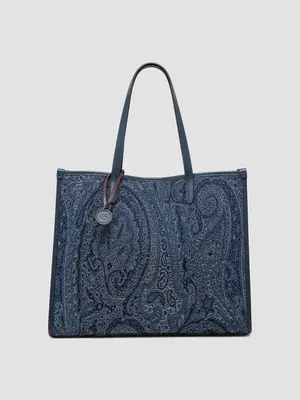 Etro Lovtter Large Jacquard Paisley Denim Tote Bag