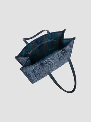 Etro Lovtter Large Jacquard Paisley Denim Tote Bag