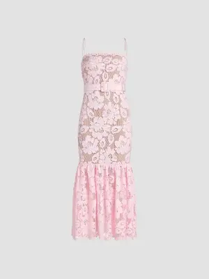 SELF-PORTRAIT Tie-waist Lace Midi-dress - Pink