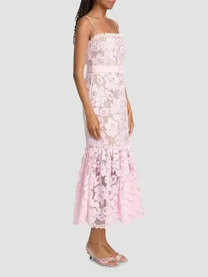 SELF-PORTRAIT Tie-waist Lace Midi-dress