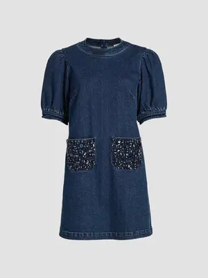 Cinq À Sept Monique Rhinestone-embellished Denim Minidress