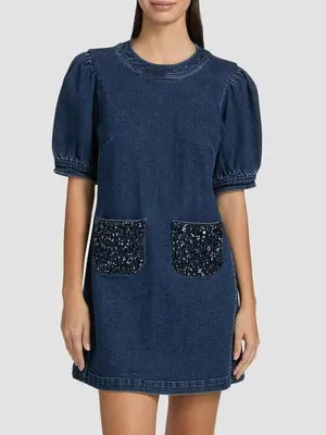 Cinq À Sept Monique Rhinestone-embellished Denim Minidress