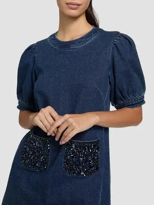 Cinq À Sept Monique Rhinestone-embellished Denim Minidress