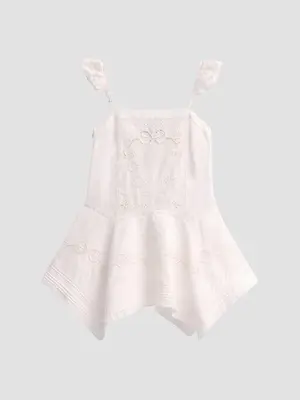 SELF-PORTRAIT Embroidered Linen-cotton Handkerchief Mini Dress