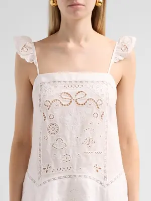 SELF-PORTRAIT Embroidered Linen-cotton Handkerchief Mini Dress